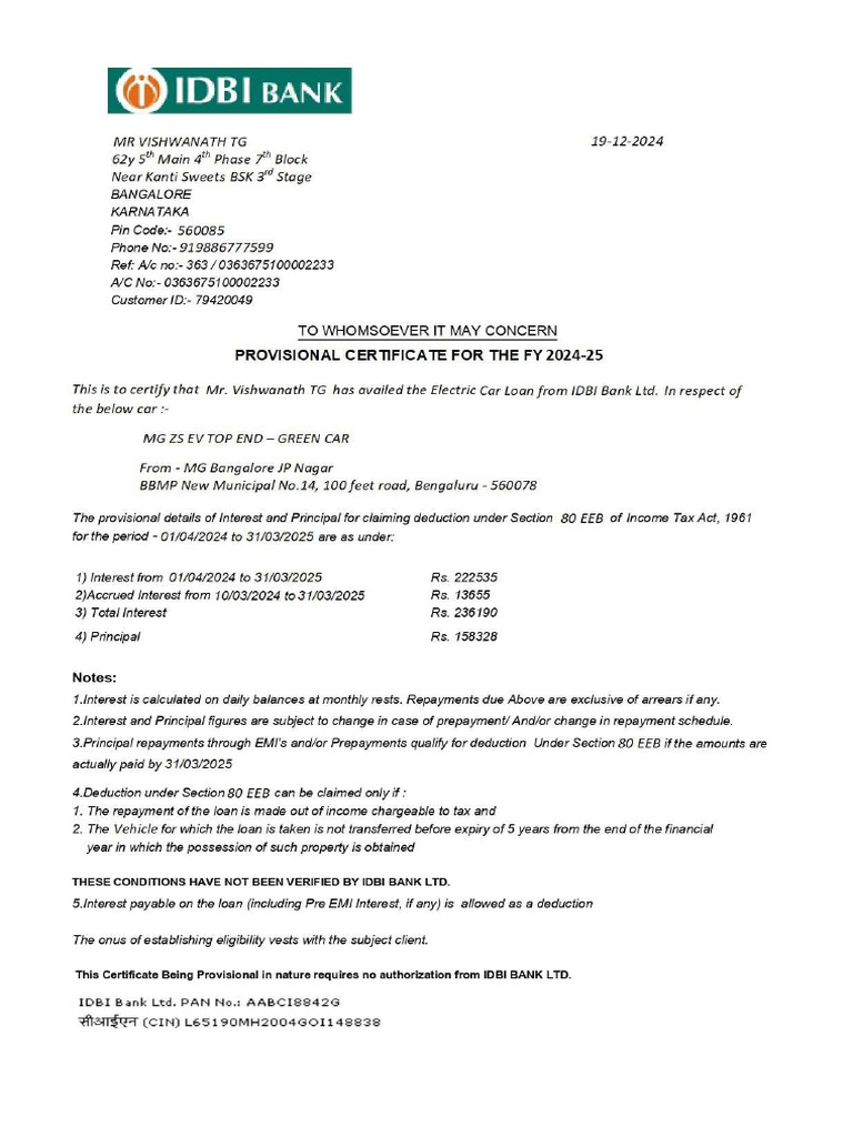 80EEB Electric Car Loan | PDF