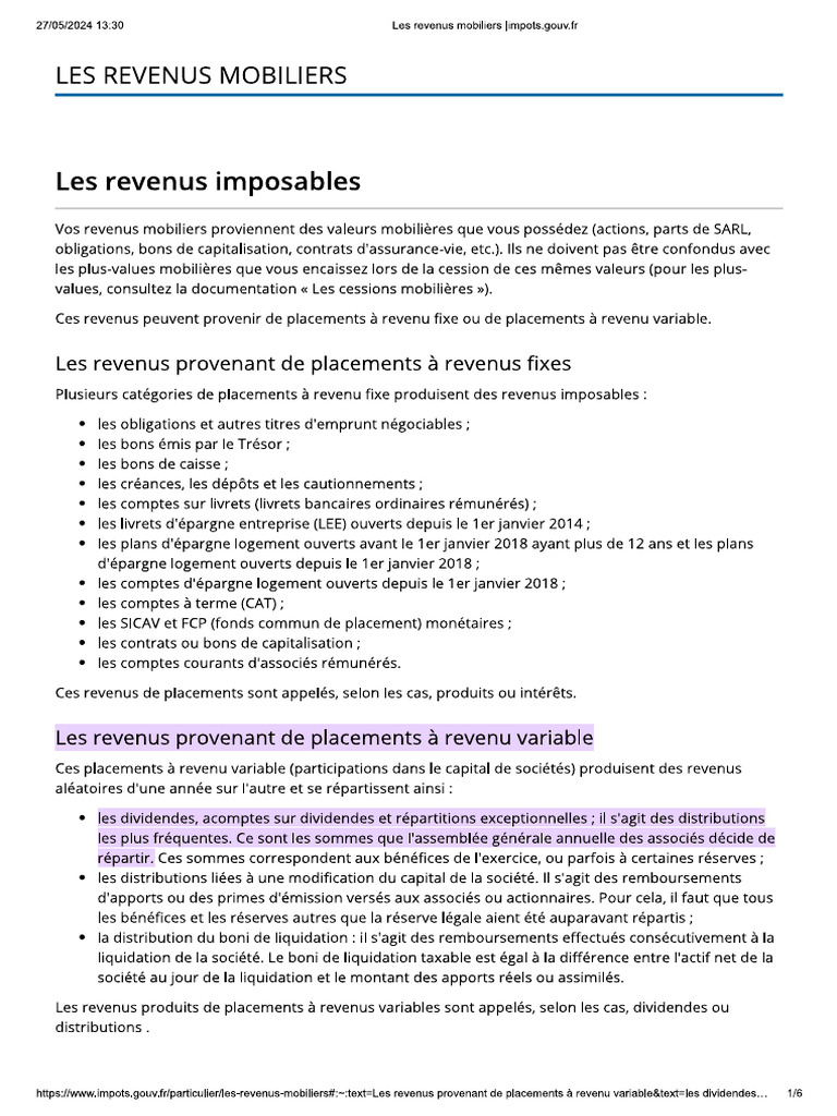 Revenus de Capitaux Mobiliers | PDF