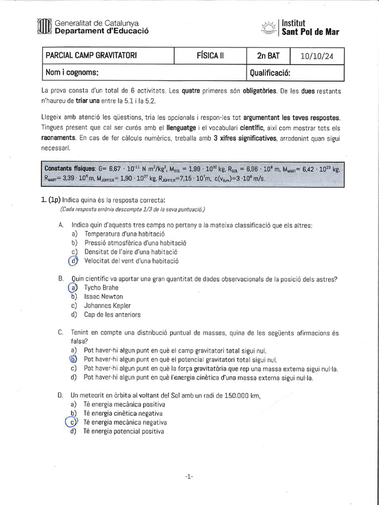01 EXAM SOL Camp Gravitatori | PDF