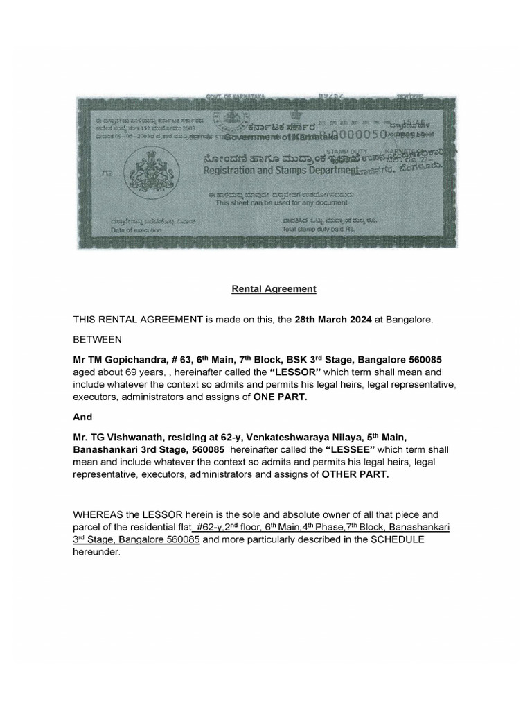 Rental Agreement - Vish 2024-25 | PDF