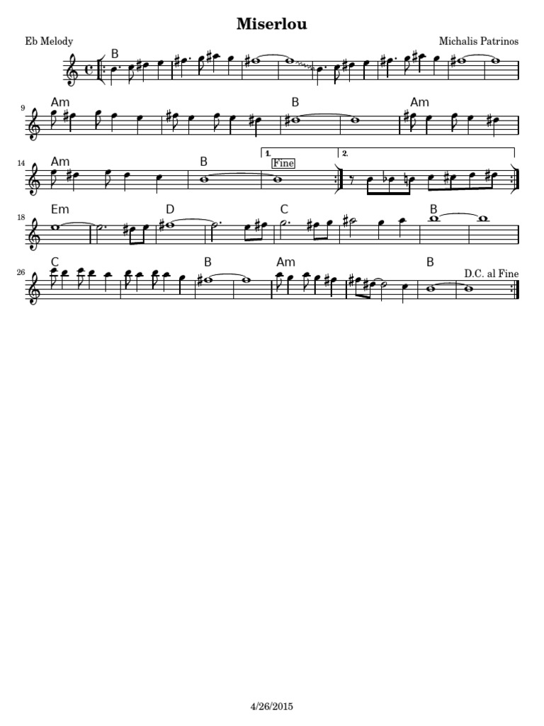Miserlou Melody Eb Treble - Clef Letter | PDF