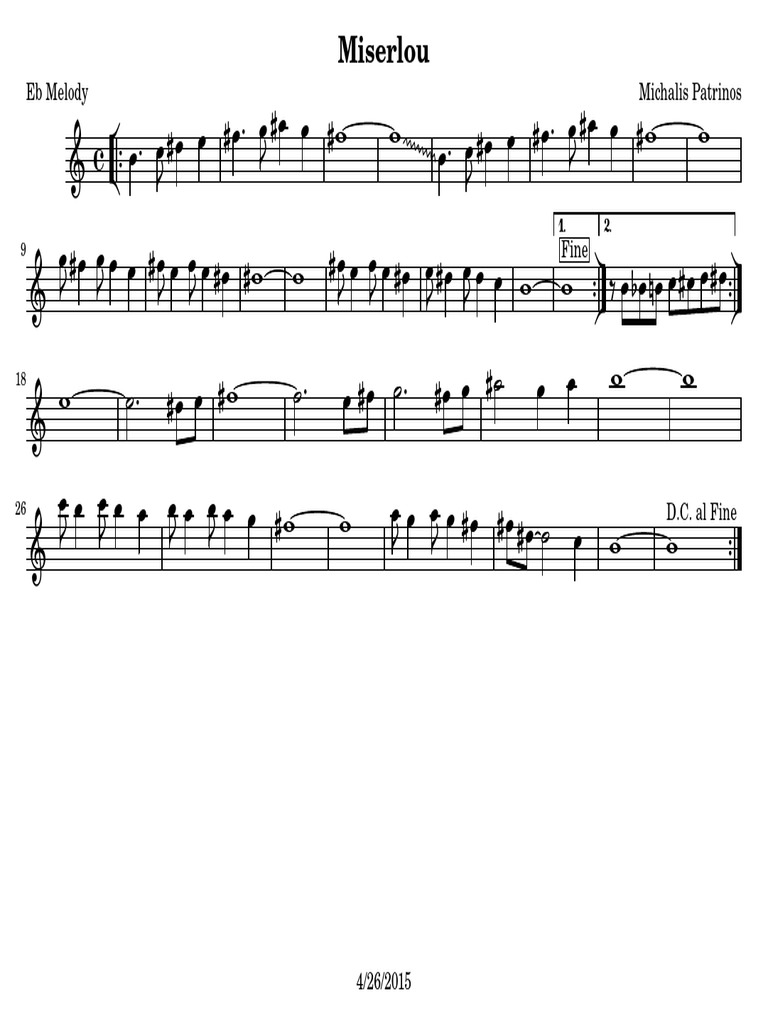 Miserlou Melody Eb Treble - Clef Lyre | PDF