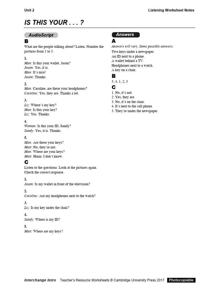 Listening Worksheet: Identifying Items | PDF