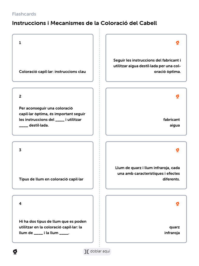 Instruccions i Mecanismes de la Coloració del Cabell - Flashcards | PDF