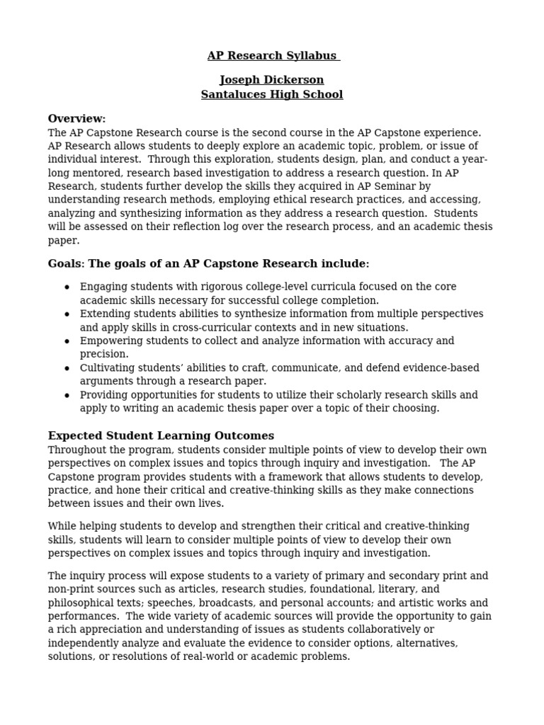 2014-2015 AP Research Syllabus | PDF | Institutional Review Board ...