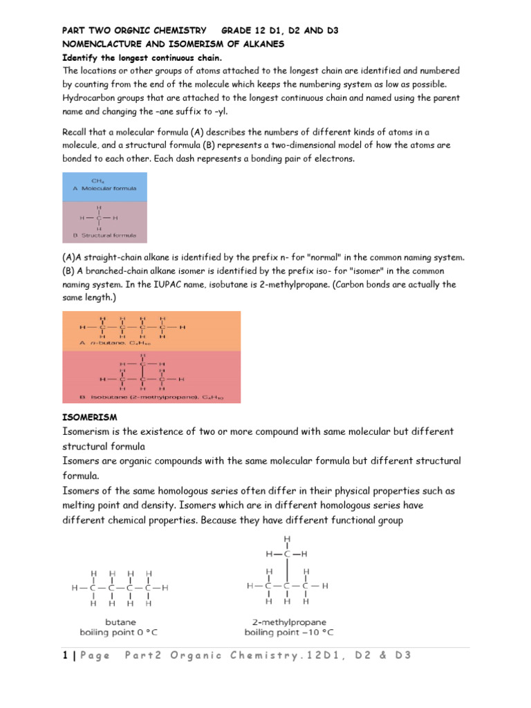 Organic Chemistry Part 2 Isomers of Alkanes & Alkenes-1 | PDF ...