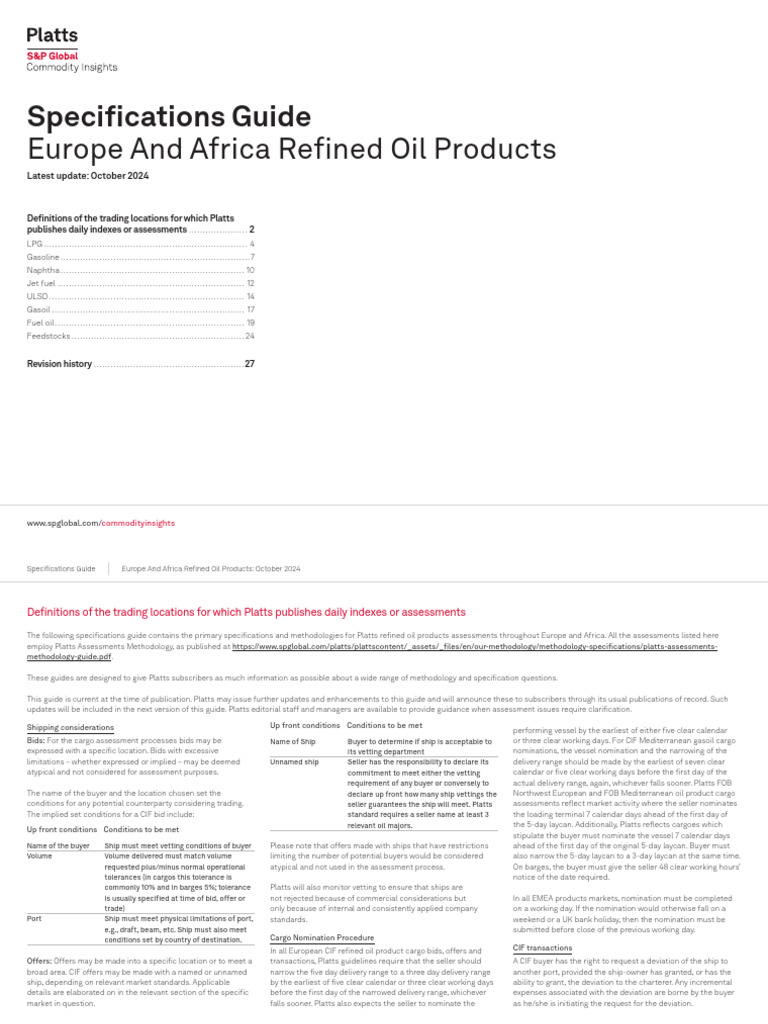 Platts Europe & Africa Oil Specs Guide | PDF | Gasoline | Fuels