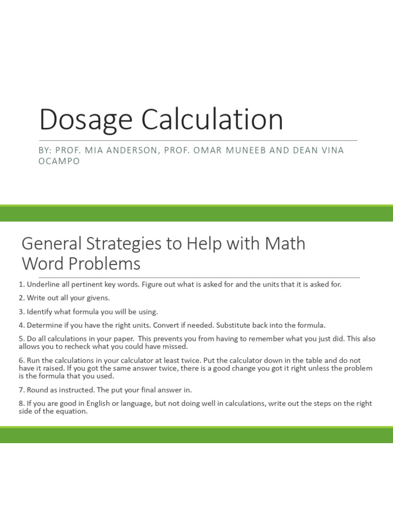 Dosage Calculation Strategies and Conversions | PDF | Dose ...