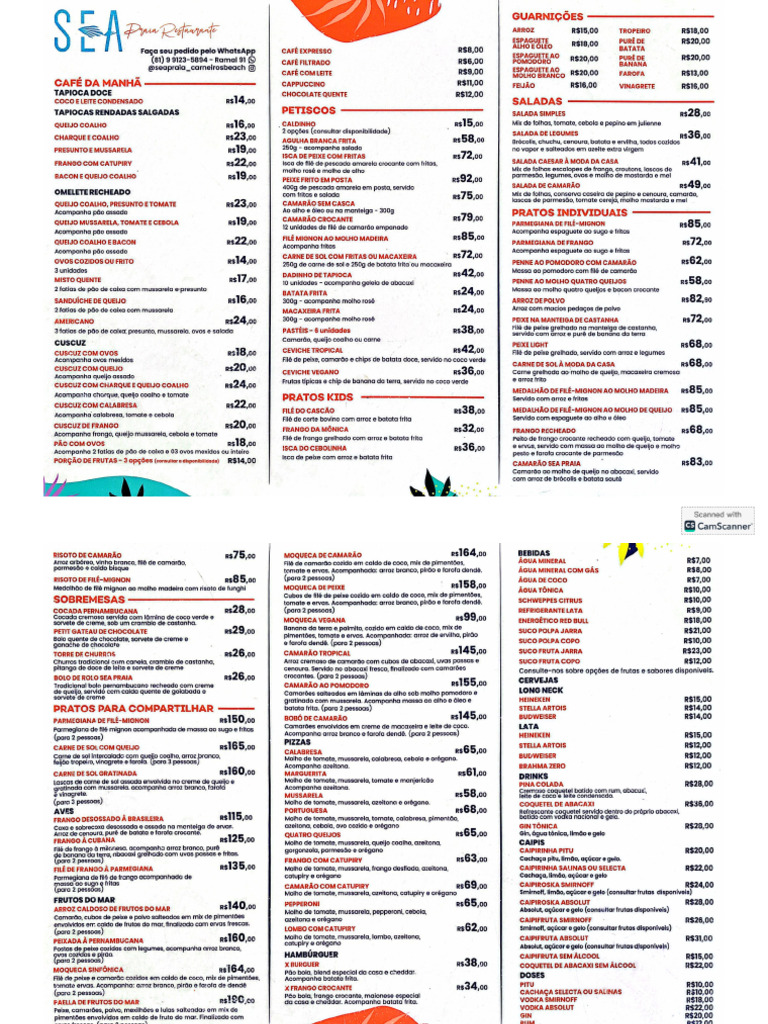 Cardápio Sea Praia | PDF