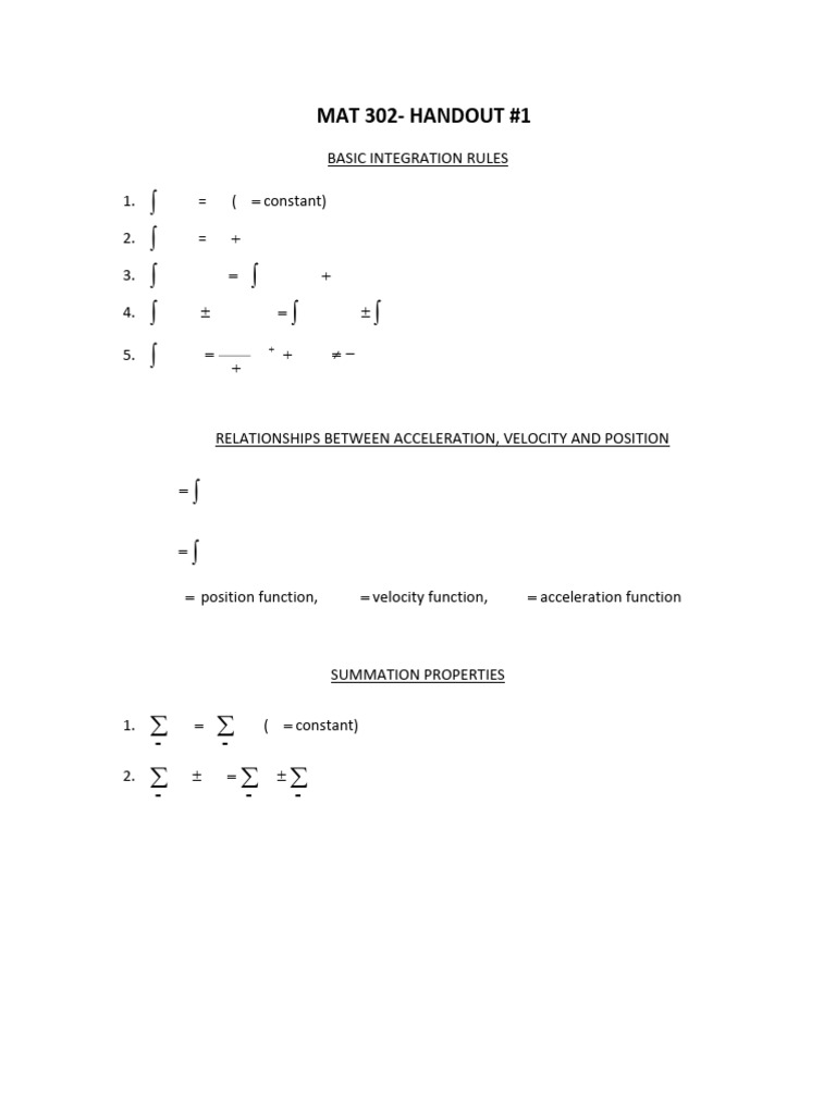 Handout #1 Integration Ans Sumation | PDF