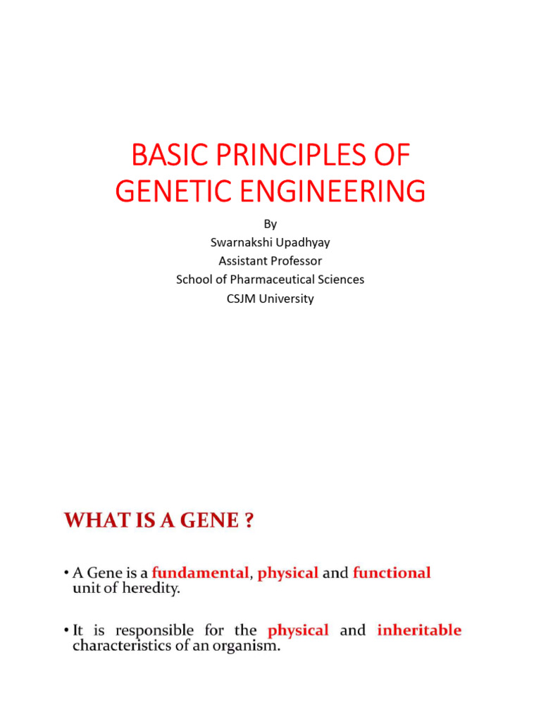 Basic Principles of Genetic Engineering | PDF