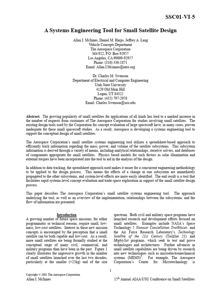 A Systems Engineering Tool For Small Satellite Design | PDF | Systems ...