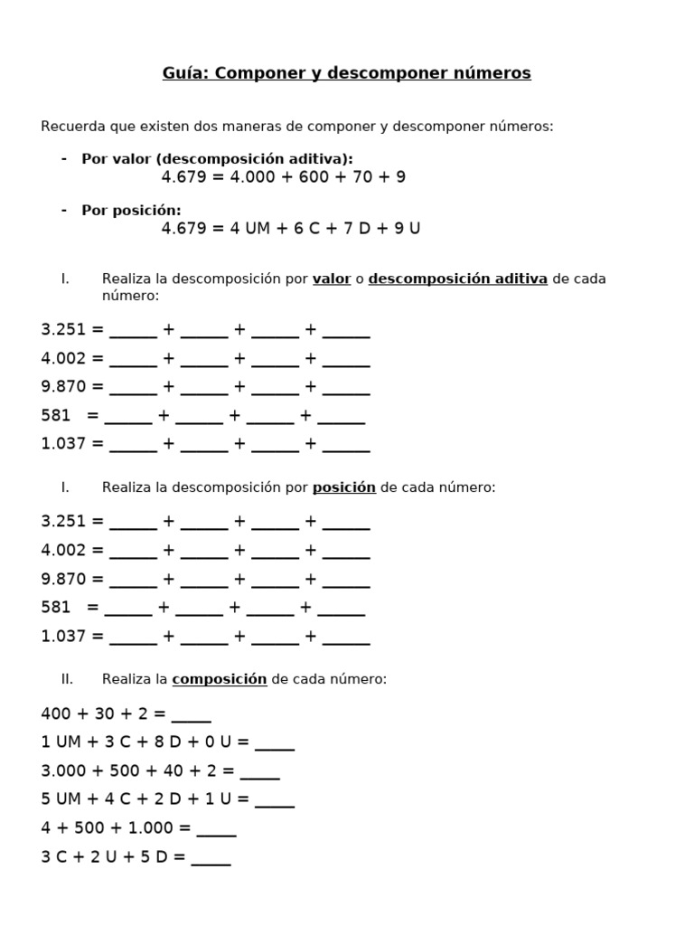 Guía Componer y descomponer números | PDF