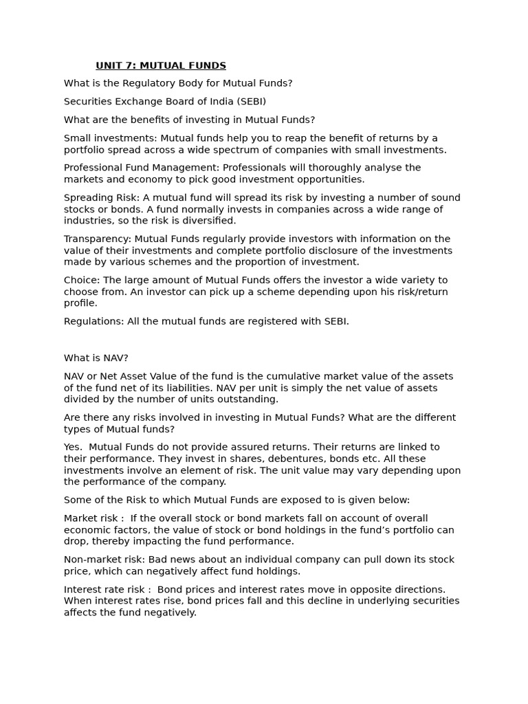 IFM Unit 7 & 8 notes | PDF | Investment Fund | Stocks