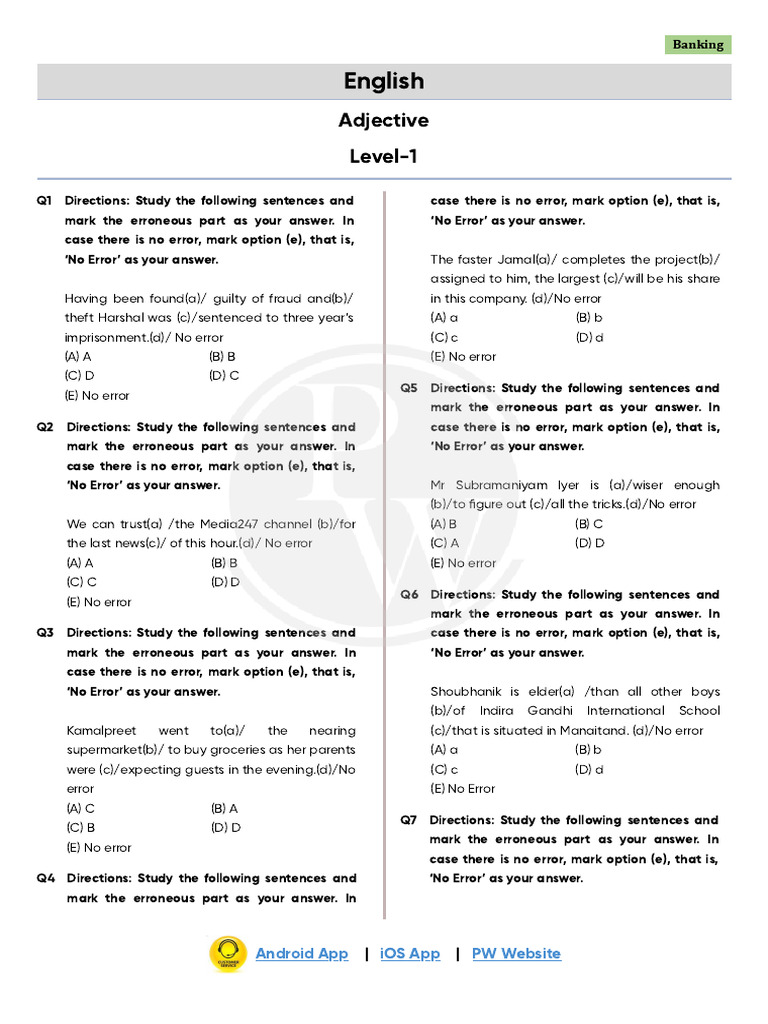 Adjective _ Chapter wise DPP | PDF