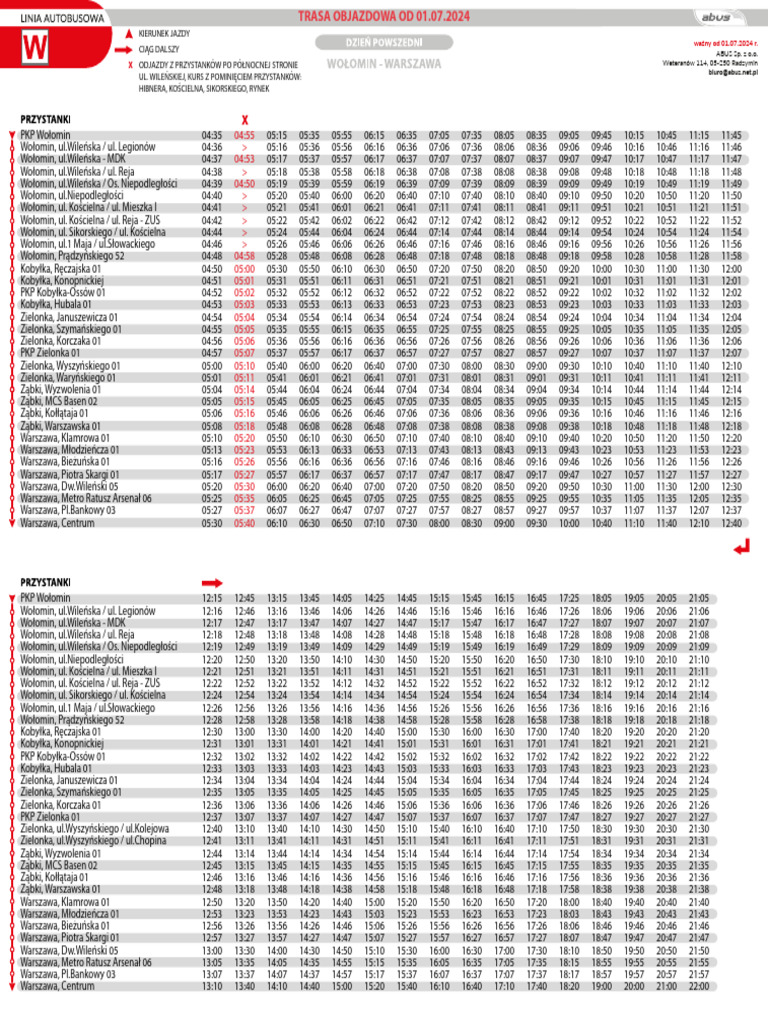 2024 07 01 - Rozklad W | PDF