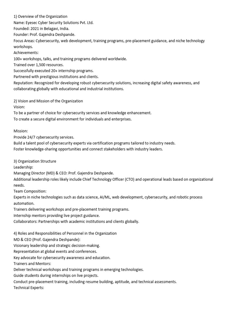 Eyesec - Company Profile As Per VPP | PDF | Computer Security | Security