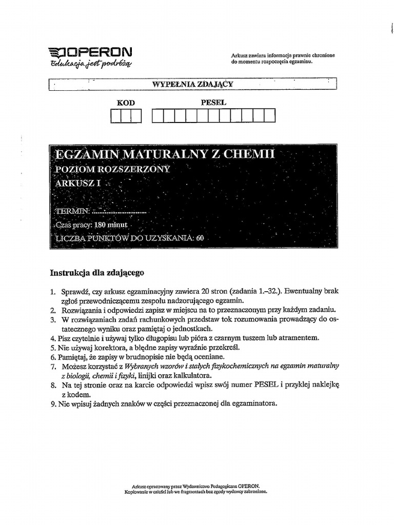 Ark. 1 Nowa Matura OPERON 2023 | PDF