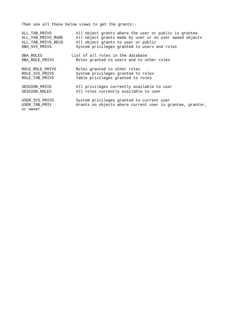 Oracle Privileges | PDF