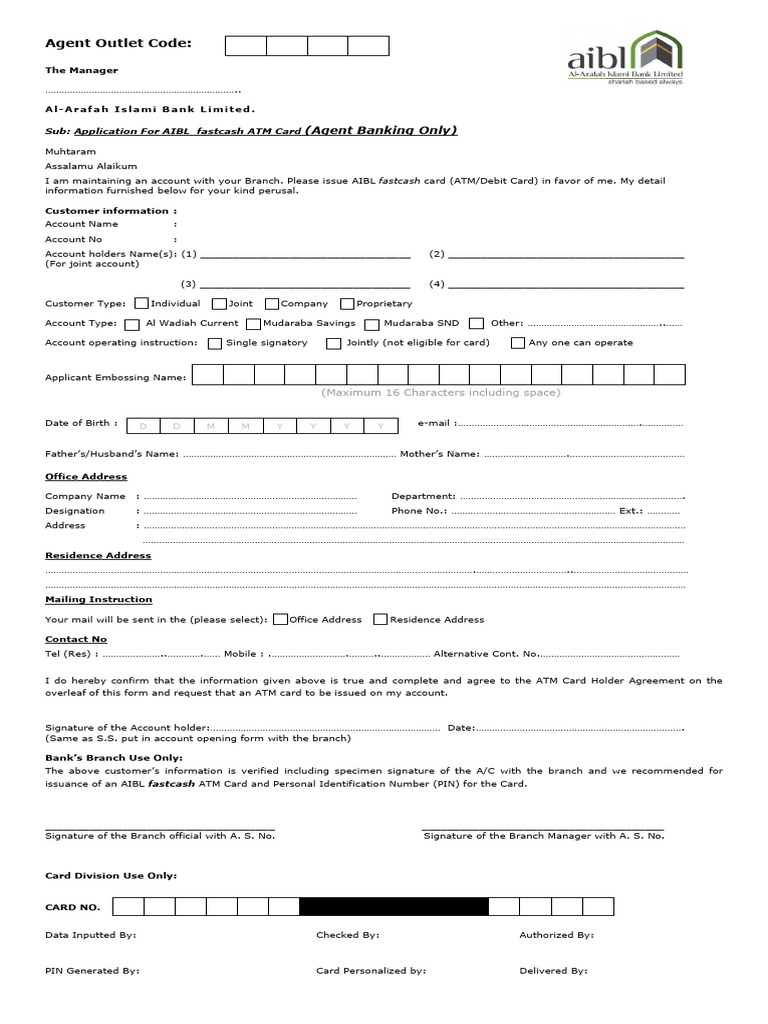 Agent Banking Form | PDF | Debit Card | Automated Teller Machine