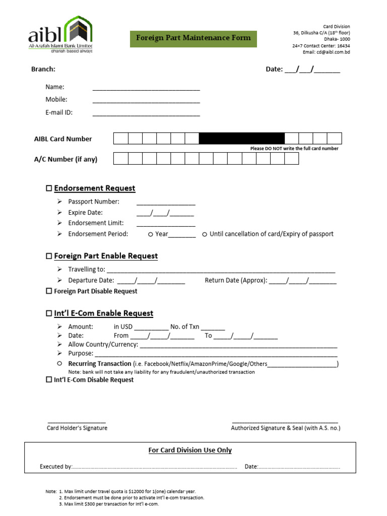 AIBL Card Division Foreign Requests Form | PDF | Access Control ...