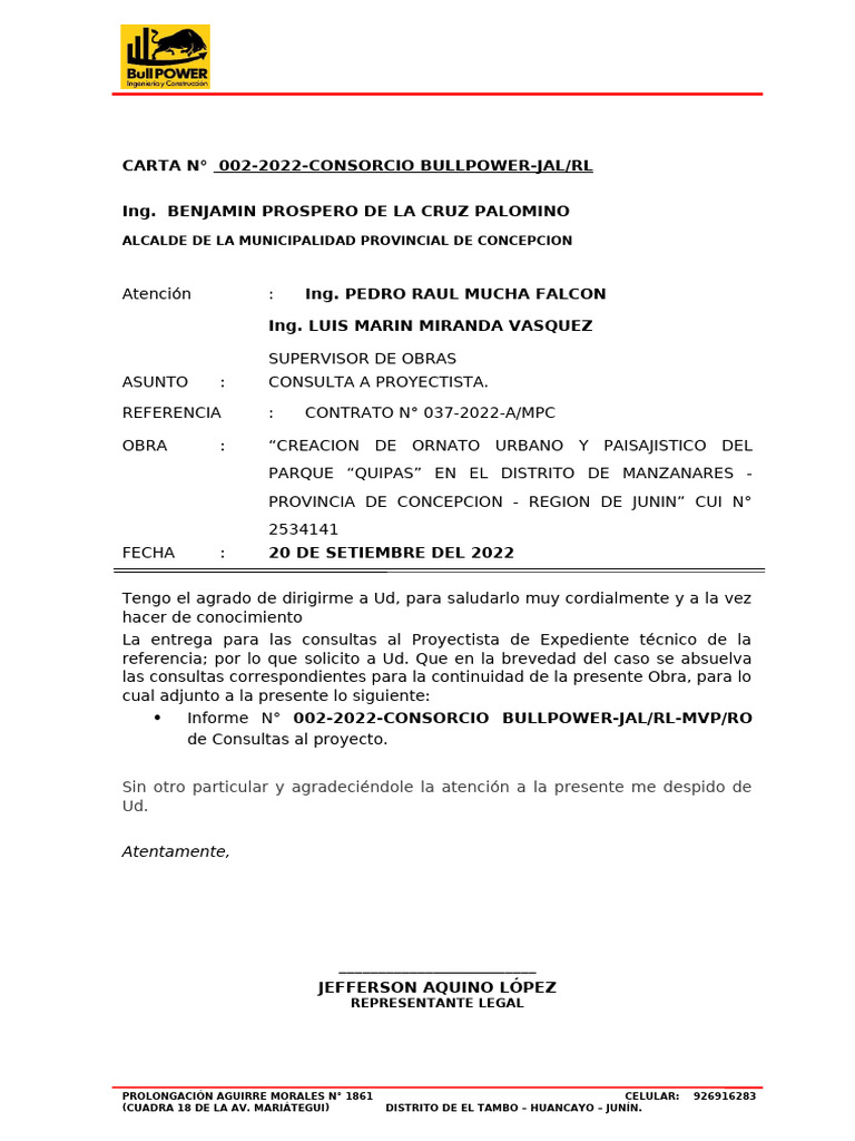 MPC_Carta-02 Consulta Proyect | PDF | Materiales de construcción | Ingeniero civil