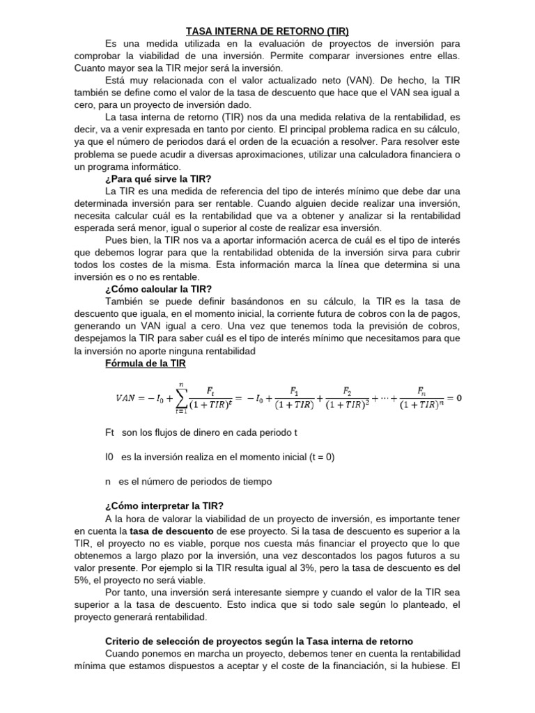 Tasa Interna de Retorno | PDF | Tasa interna de retorno | Inversiones