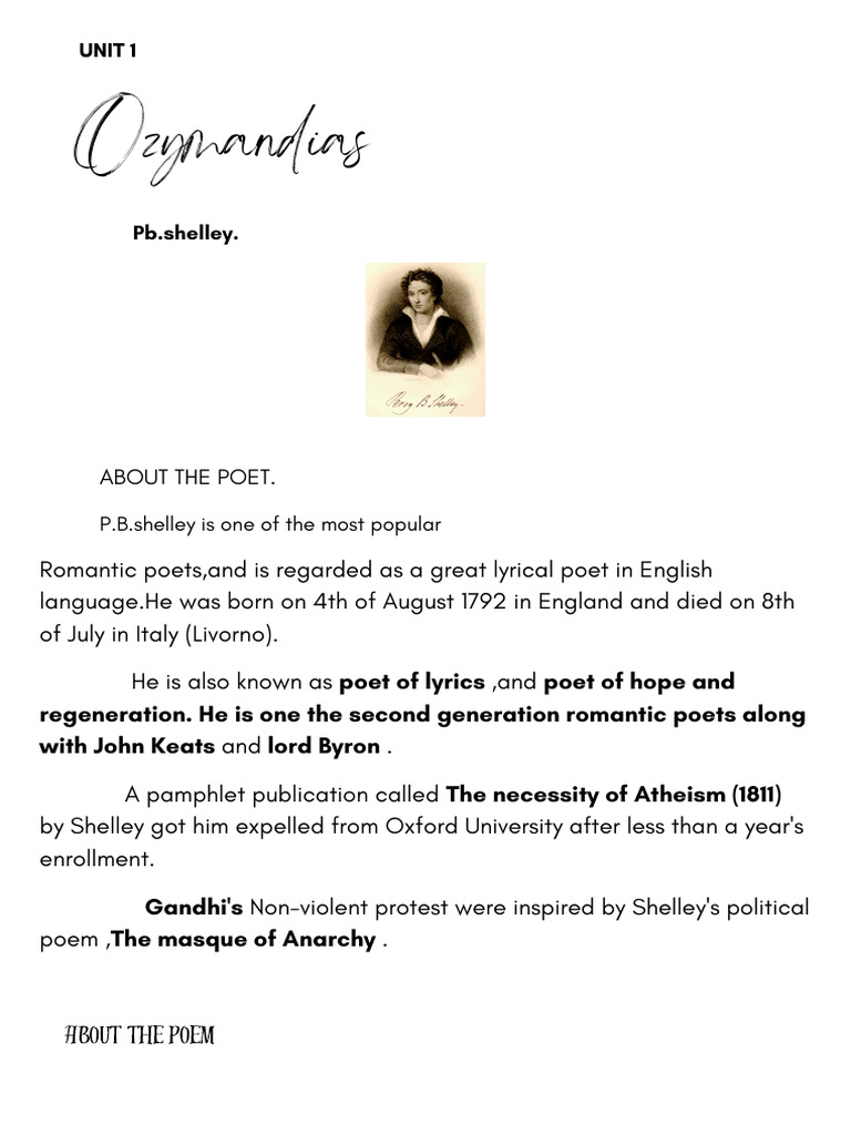 Ozymandias: Power and Impermanence | PDF | Poetry | Percy Bysshe Shelley