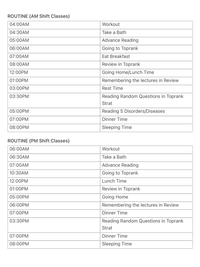 Routine (Am Shift Classes) | PDF