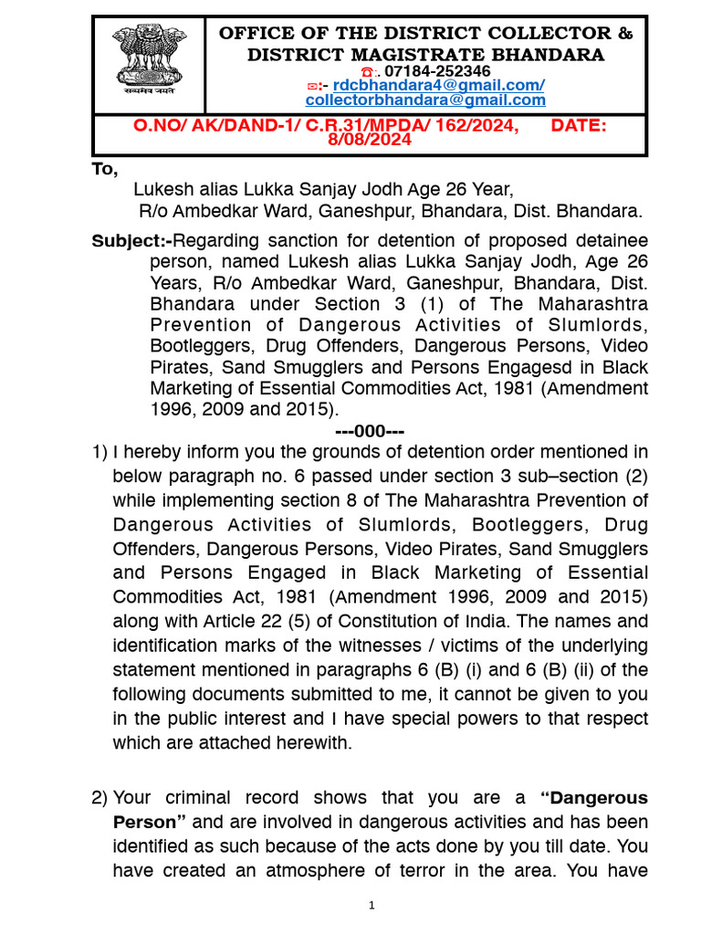 2 Ground of Detention English Lukka | PDF | Crimes | Crime & Violence