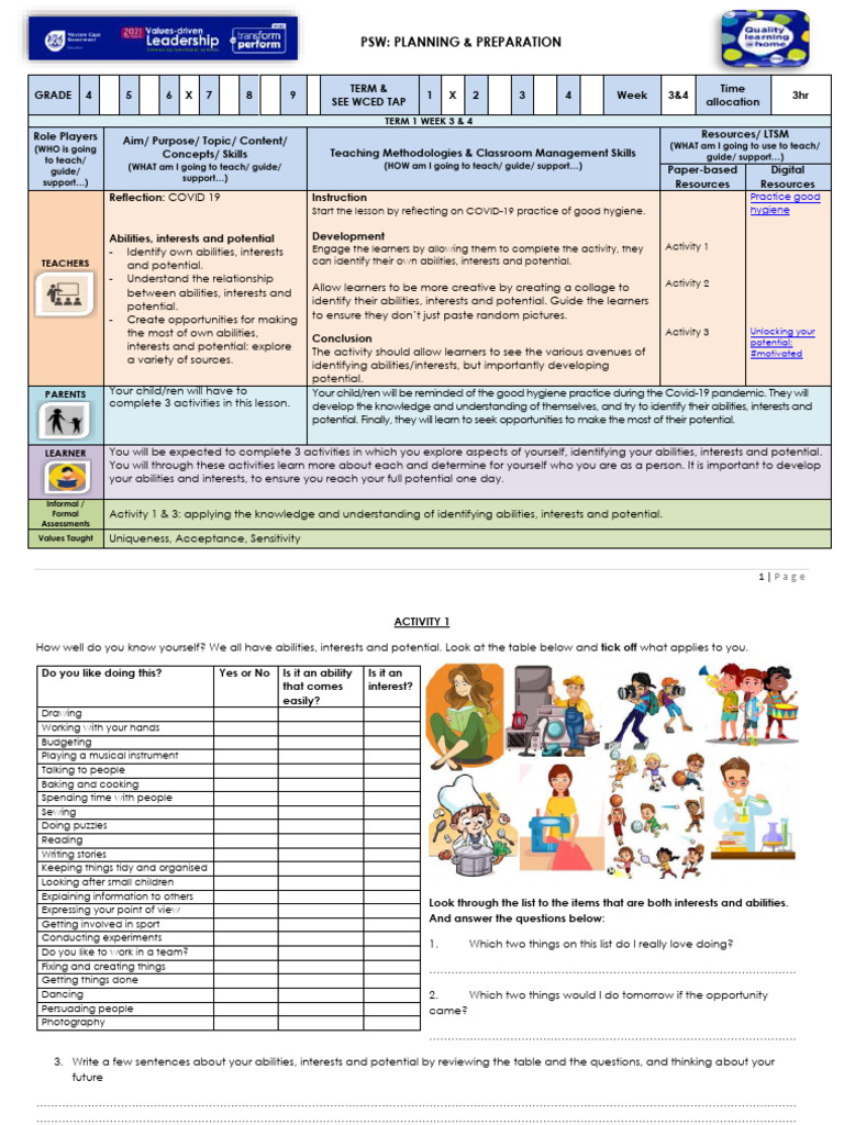 Grade 6 Life Skills Term 4 Plans | PDF | Lesson Plan | Knowledge