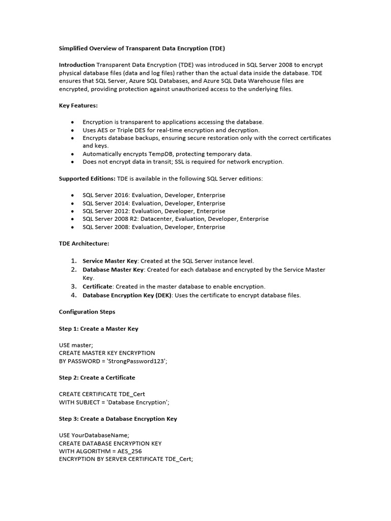 Transparent Data Encryption (TDE) in SQL Server | PDF | Encryption | Databases