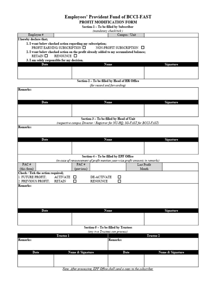 5 Provident Fund Profit Modification Form | PDF