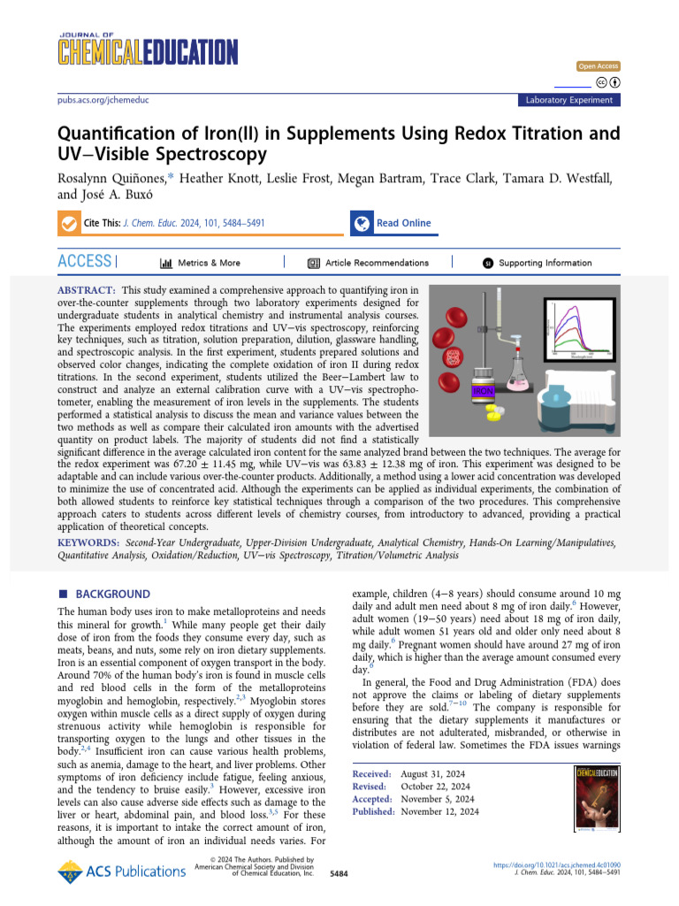 Quiñones Et Al 2024 Quantification of Iron (II) in Supplements Using ...
