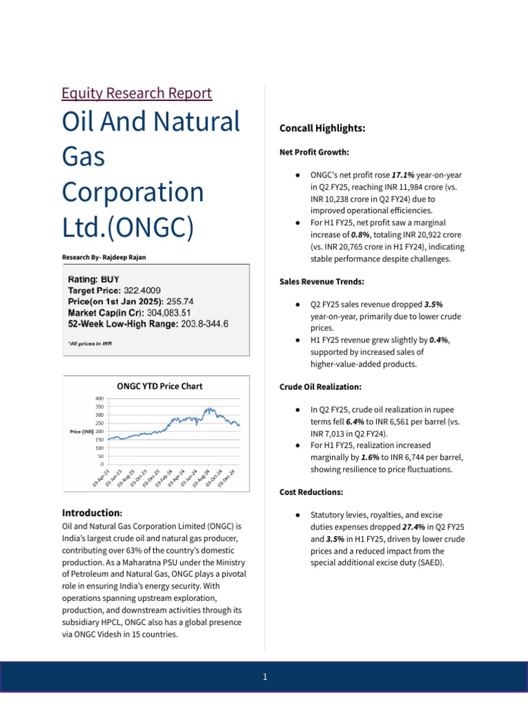 Equity Research Report - ONGC | PDF | Valuation (Finance) | Discounted Cash Flow