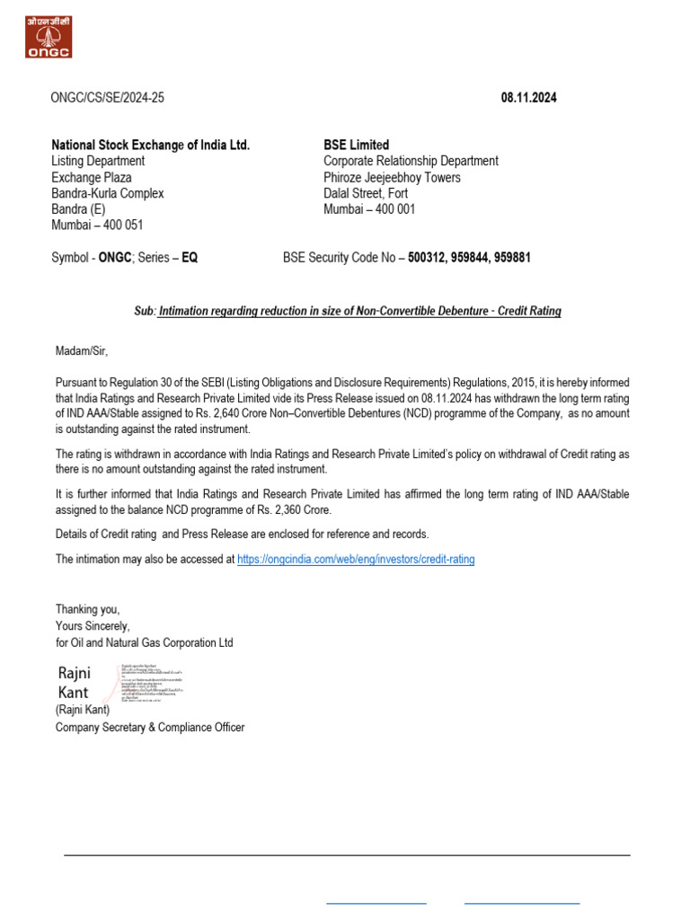 Microsoft Word - Disclosure Under Regulation 30 | PDF | Bond Credit ...