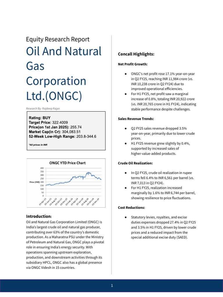 Equity Research Report - ONGC | PDF | Valuation (Finance) | Discounted ...
