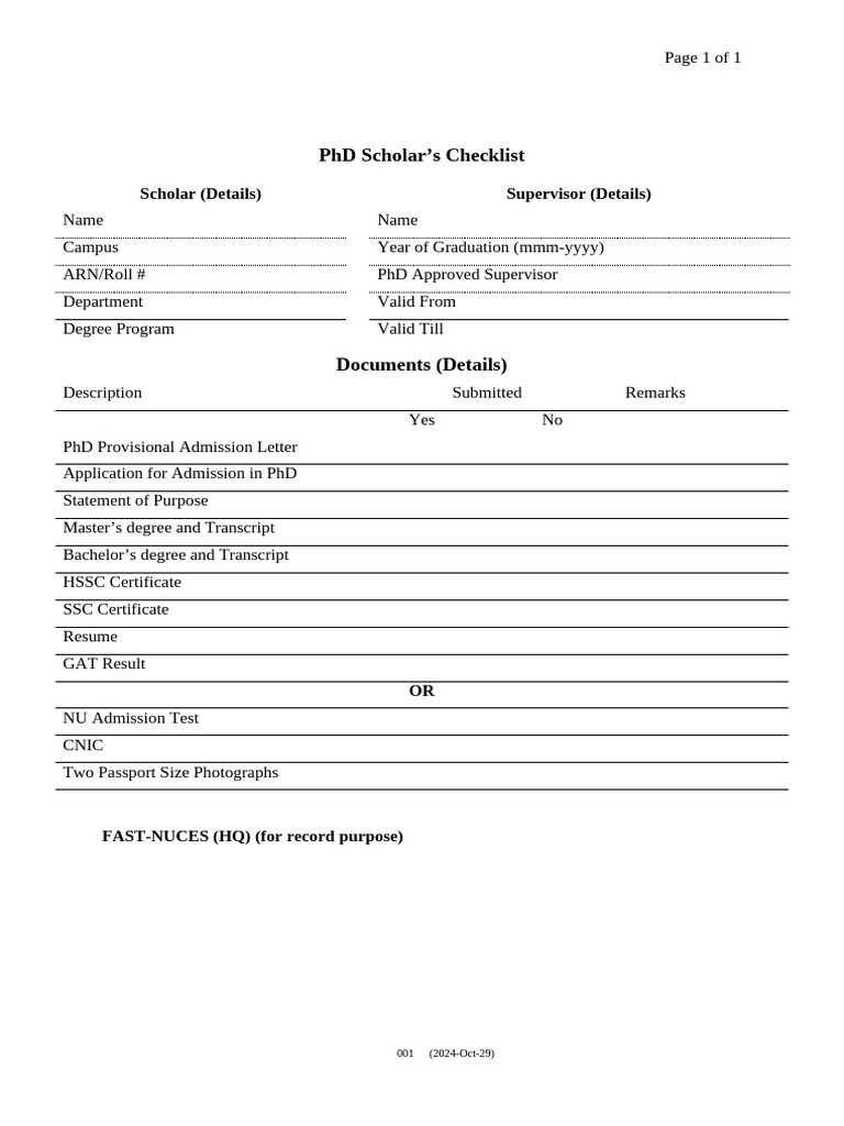 001.Checklist.phd.Admission | PDF