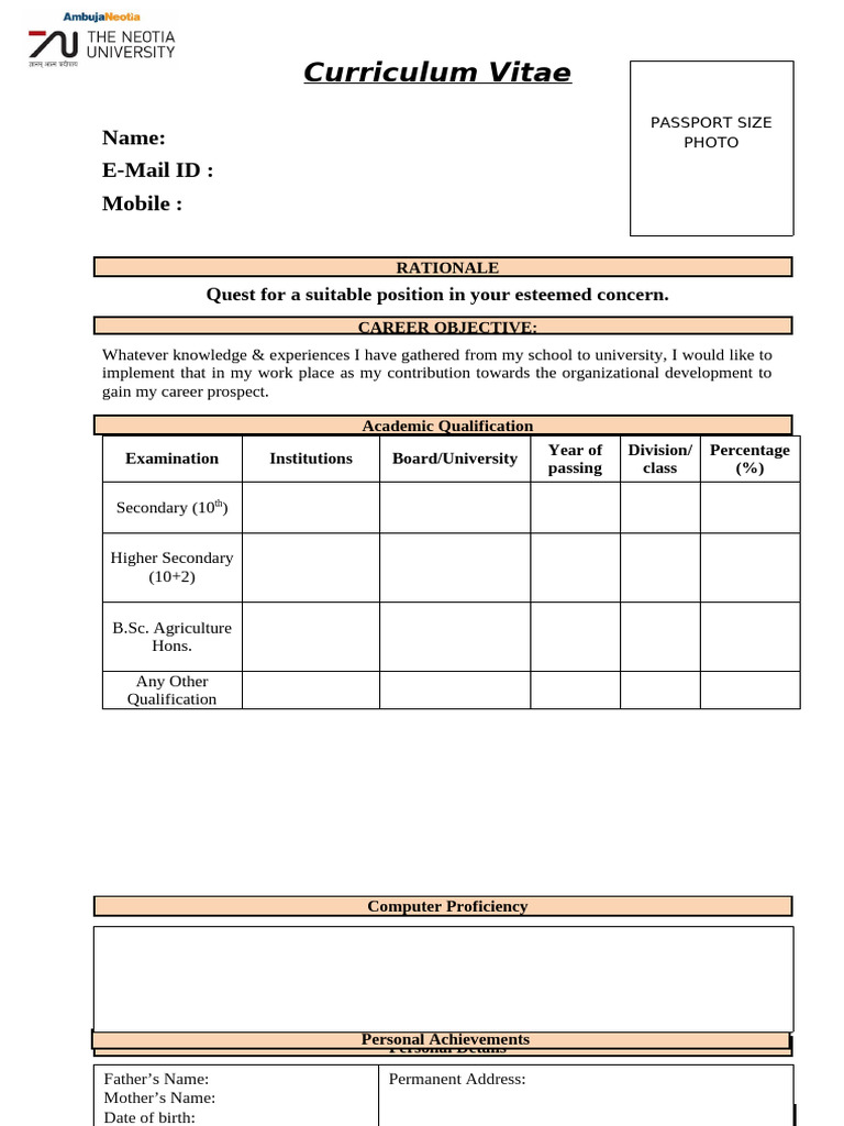 Preffered CV Format_TNU | PDF