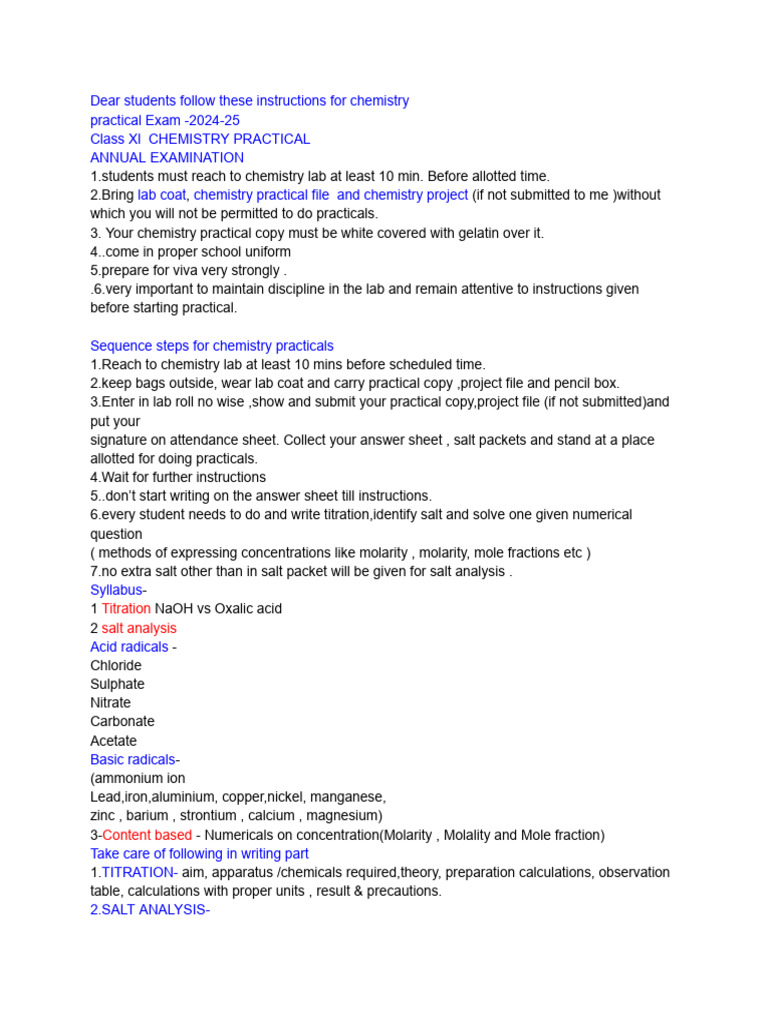 Chemistry Practical Exam Guide | PDF