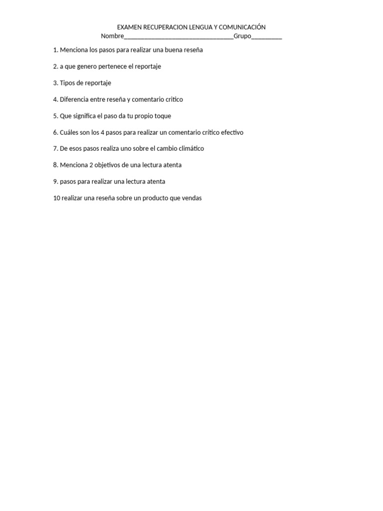Examen Rec Inm Segunda Lengua | PDF
