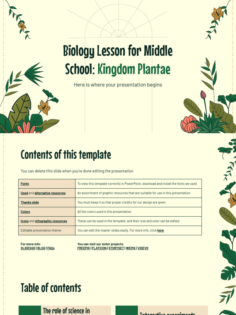 Biology Lesson for Middle School- Kingdom Plantae by Slidesgo | PDF ...