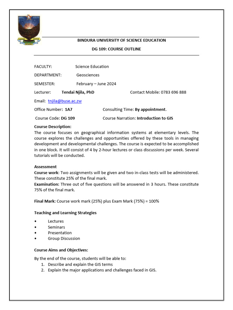 DG 109: Intro to GIS Course Outline | PDF | Geographic Information ...