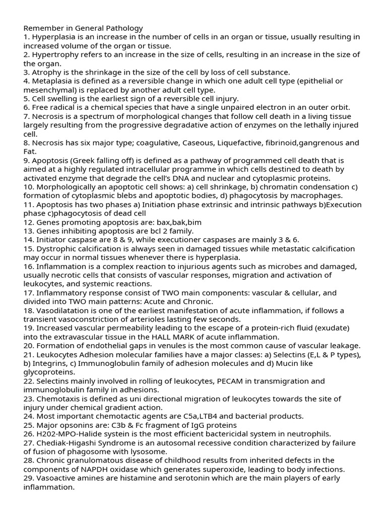 100 General Patho Points | PDF | Inflammation | Apoptosis