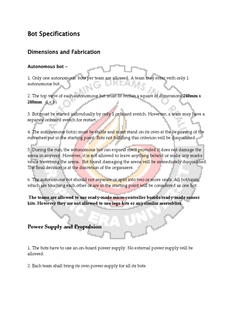 Bot Specifications: Dimensions and Fabrication | Download Free PDF ...