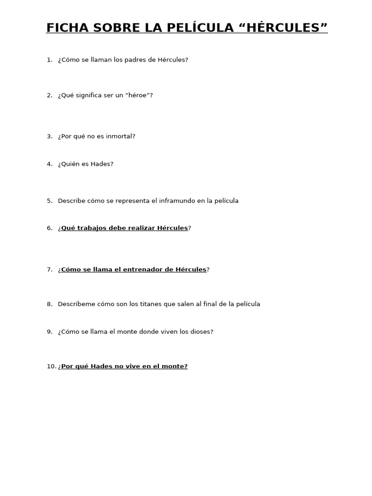 Ficha Sobre La Película Hércules | PDF