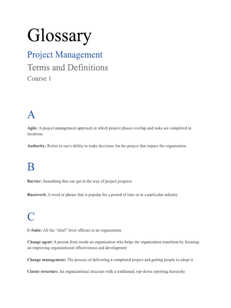 Glossary Project Management | PDF