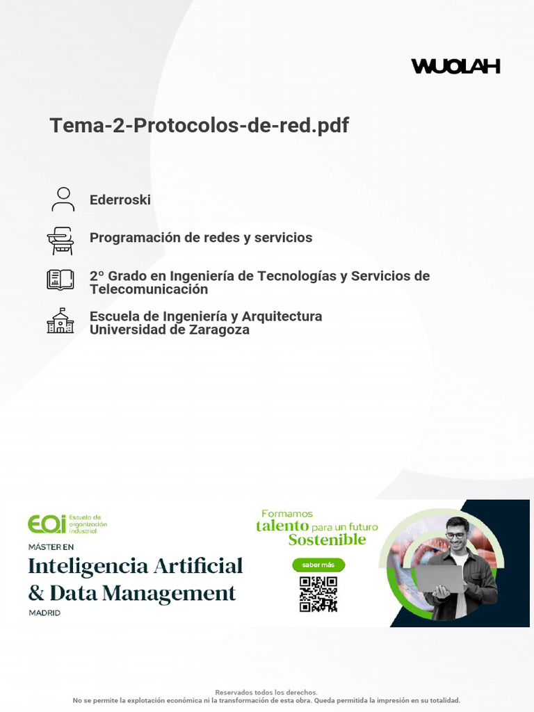 Wuolah Free Tema 2 Protocolos de Red | PDF | Informática | Telecomunicaciones
