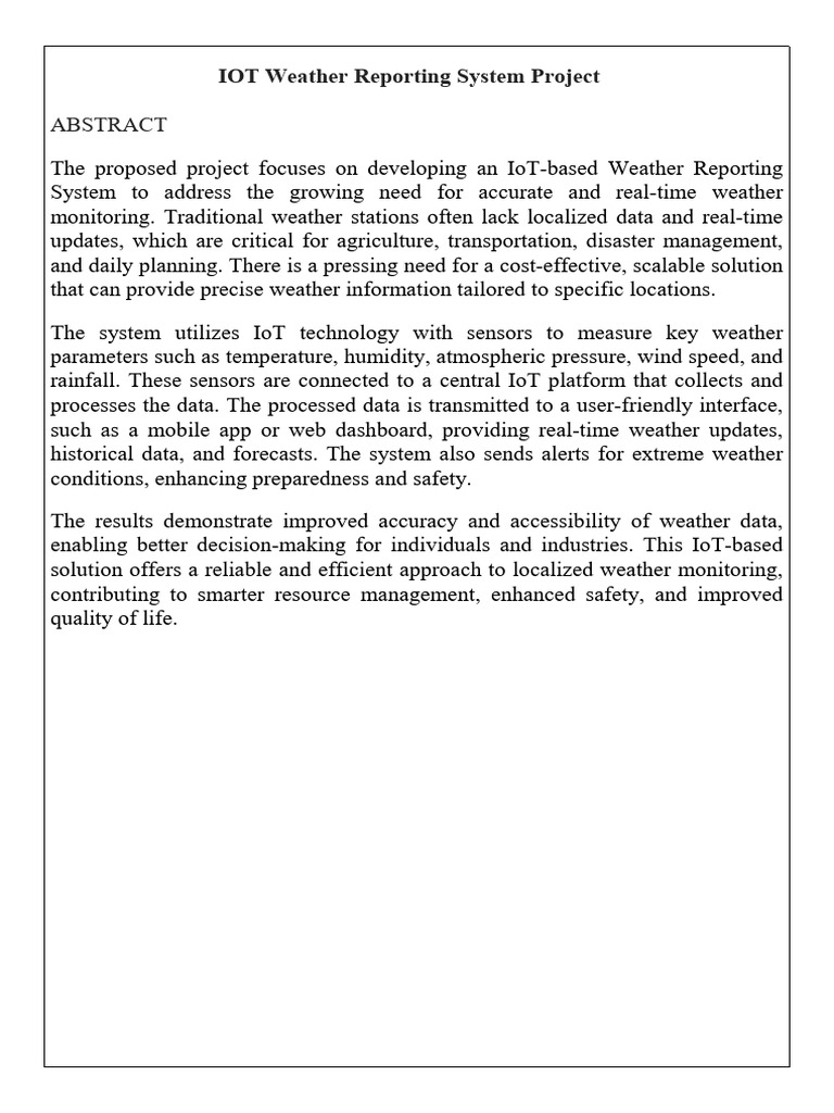 IOT Weather Reporting System Project | PDF