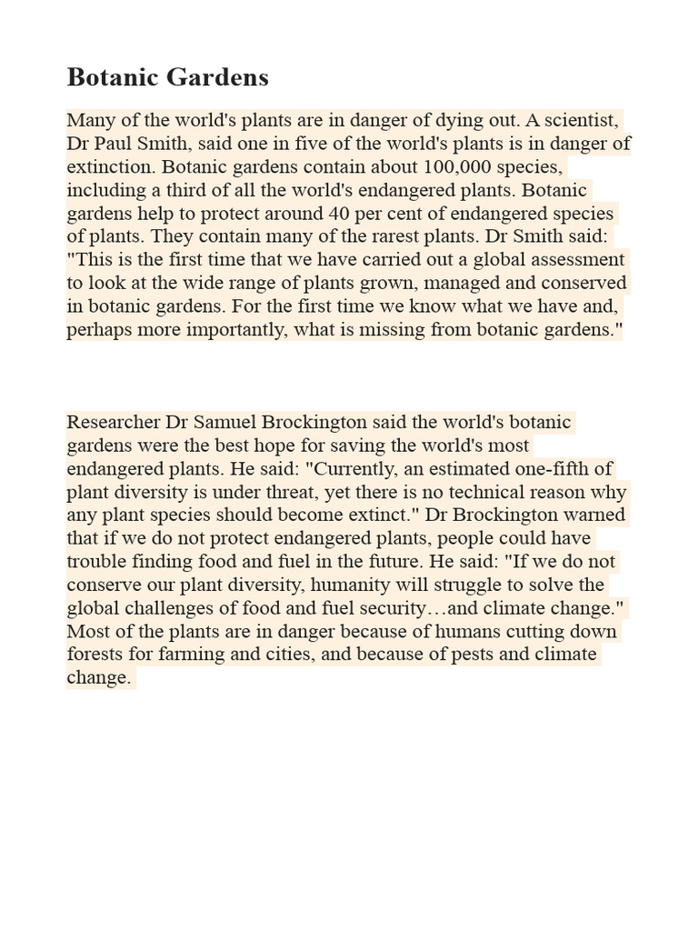 Txt - Botanic Gardens A2 | PDF | Endangered Species | Nature